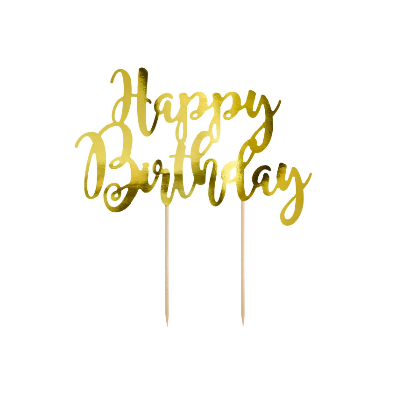 Happy Birthday Cake Topper Gold